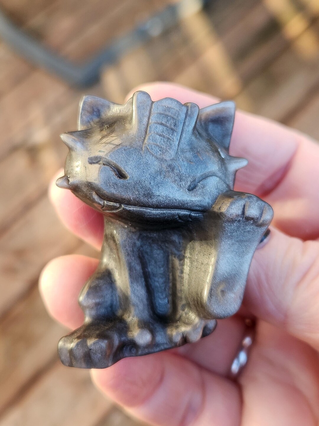 Rare Silver Sheen Obsidian Meowth Natural Stone Crystal With Flash ...