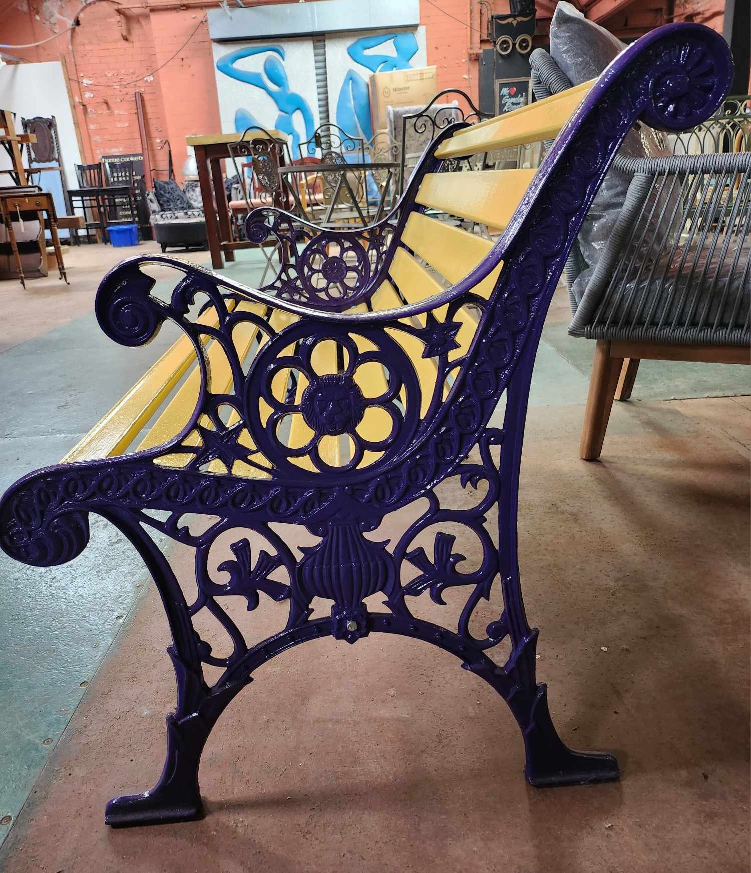 Painted Cast Iron and Timber Garden Bench - Etsy UK