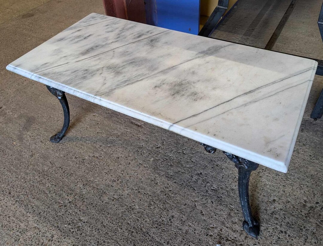 Small White Granite Table With Cast Iron Legs - Etsy