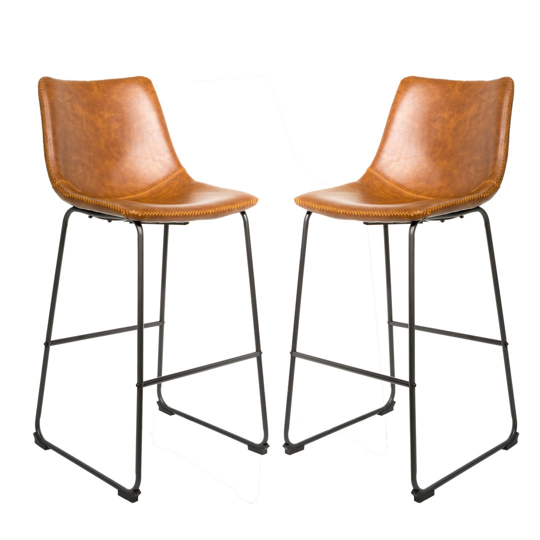 Pair of Cooper Tan Vegan Leather Counter Bar Stools - Etsy