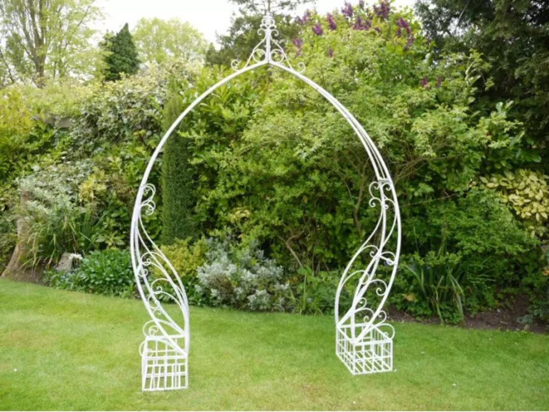 White Metal Garden Arch With Planters - Etsy