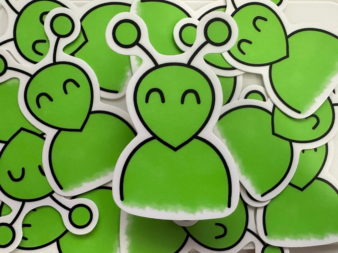 Green Alien Sticker | Happy | UFO | Cute | Custom Sticker - Etsy