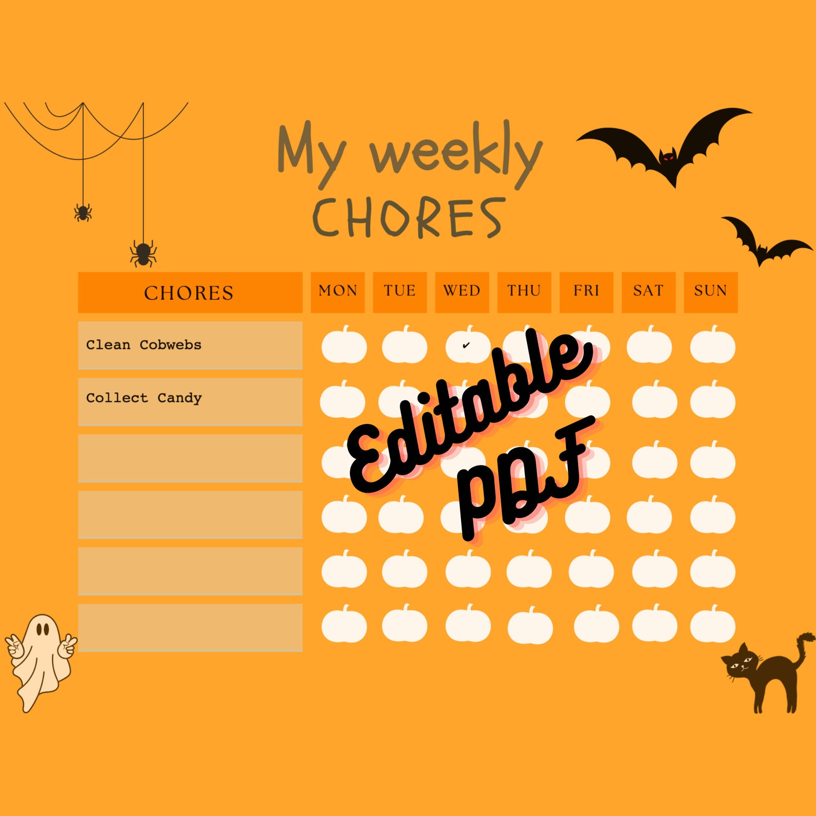Halloween Kids Chore Chart, Printable Editable Weekly Kids Chore Chart ...