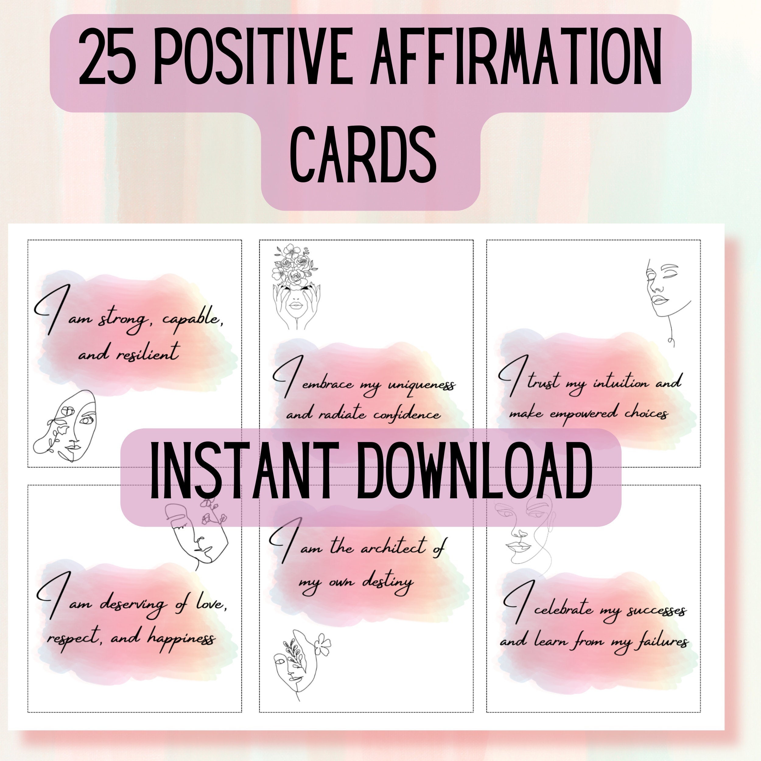 25 Positive Affirmation Cards for Women, Affirmation Cards Digital ...