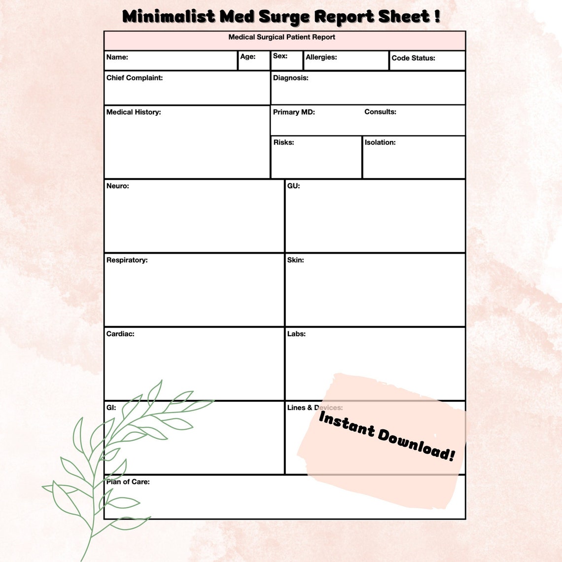 RN Report Sheet Med Surge, RN Report Sheet Pdf, Rn Report Sheet ...