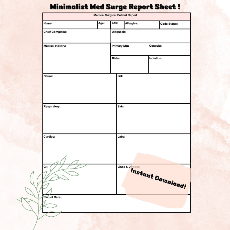 RN Report Sheet Med Surge, RN Report Sheet Pdf, Rn Report Sheet ...