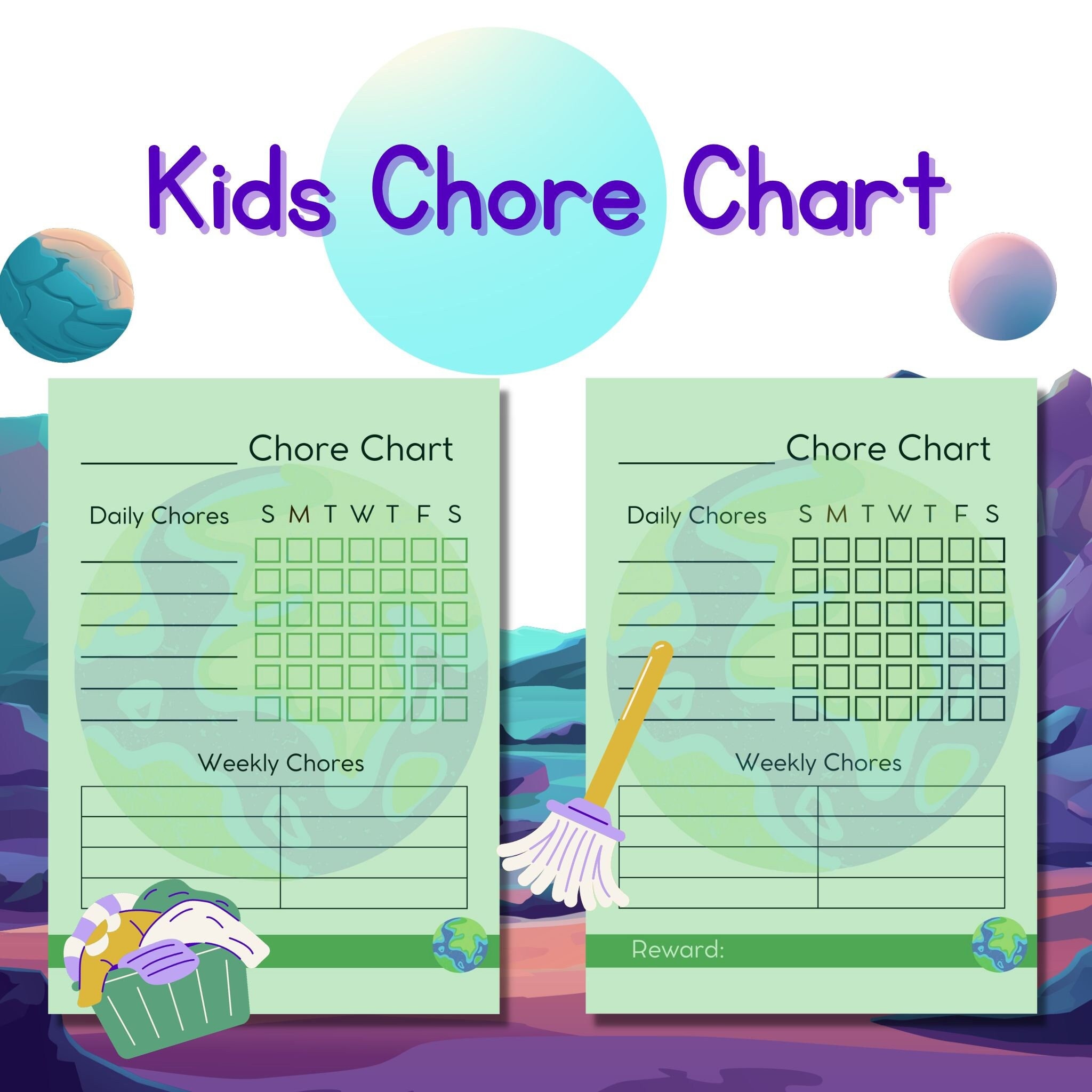Kids Chore Chart Outer Space, Printable Weekly Kids Chore Chart ...