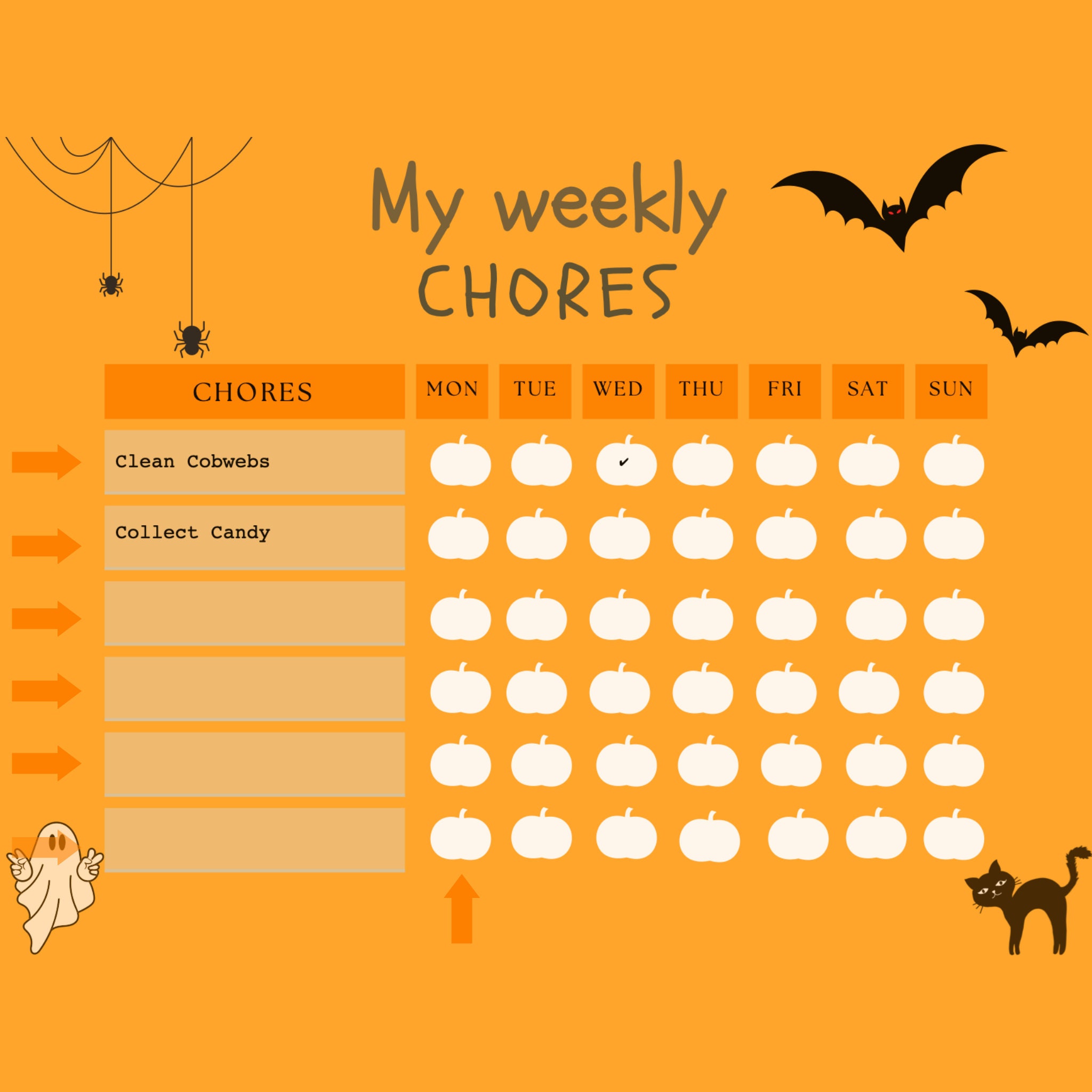 Halloween Kids Chore Chart, Printable Editable Weekly Kids Chore Chart ...