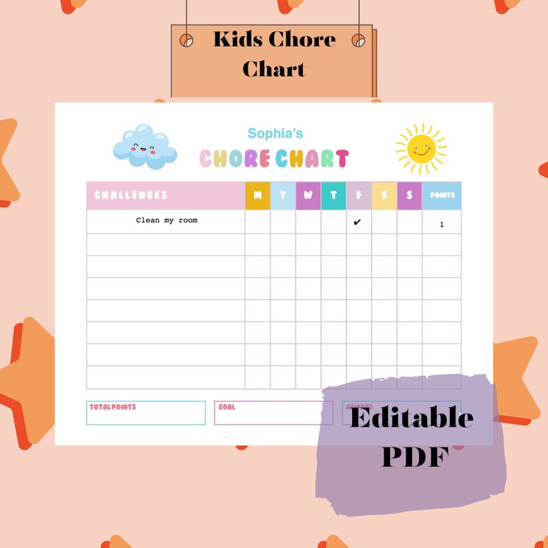 Kids Chore Chart, Printable Editable Daily & Weekly Kids Chore Reward ...