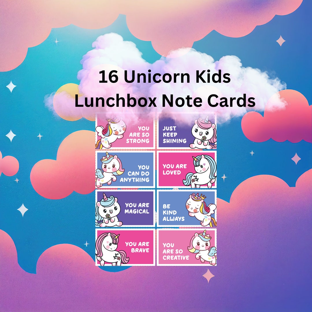 16 Kids Unicorn Lunch Box Notes Cards | Downloadable PDF Lunch Box ...