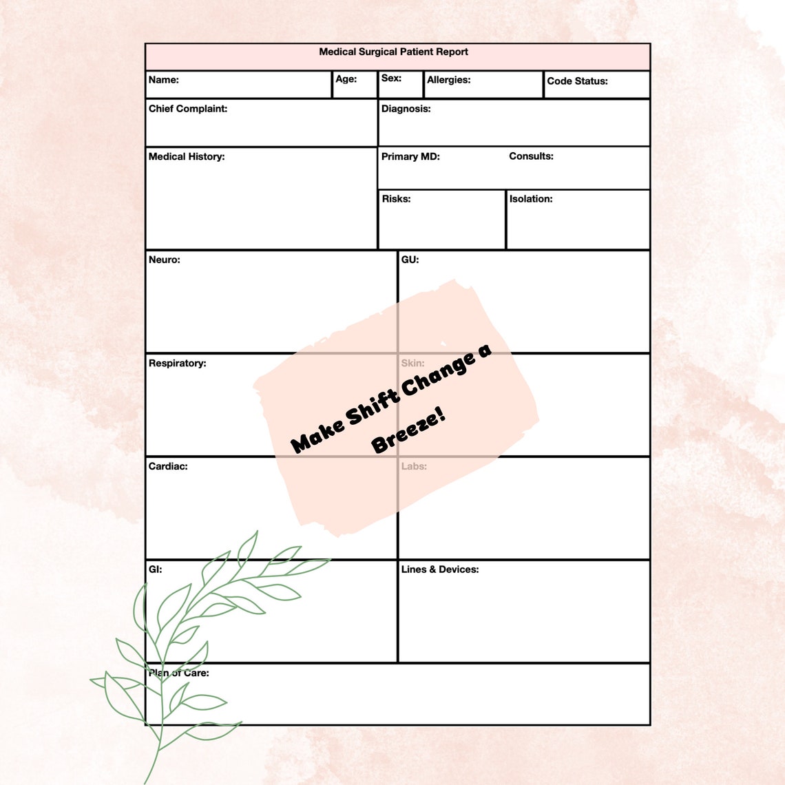RN Report Sheet Med Surge, RN Report Sheet Pdf, Rn Report Sheet ...