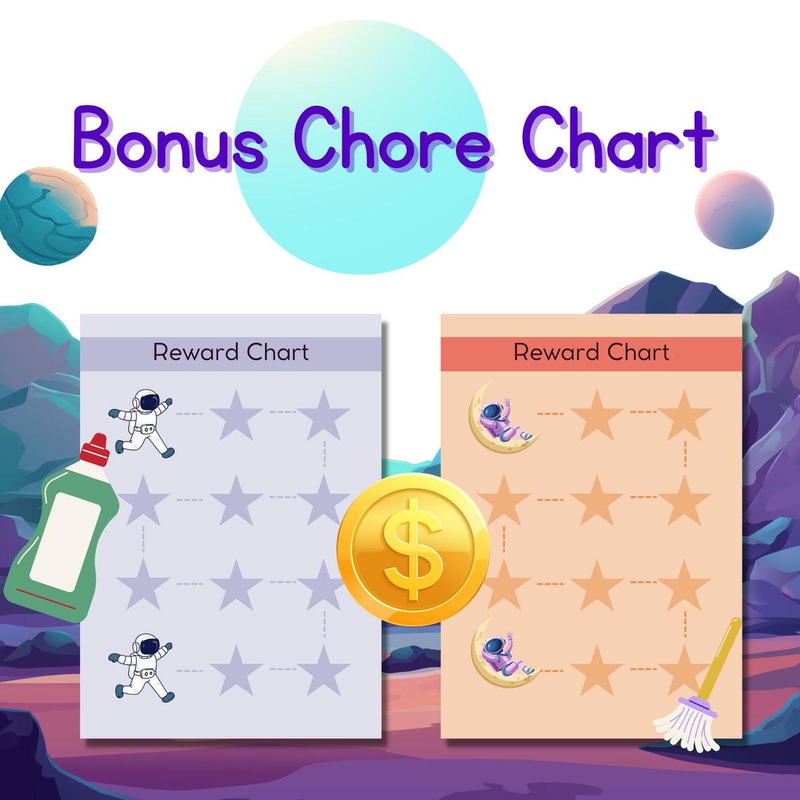Kids Chore Chart Outer Space, Printable Weekly Kids Chore Chart ...
