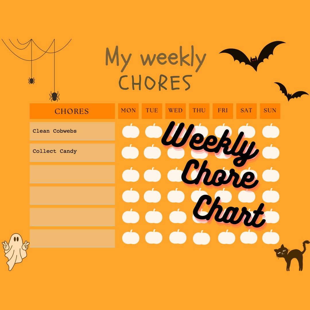Halloween Kids Chore Chart, Printable Editable Weekly Kids Chore Chart ...
