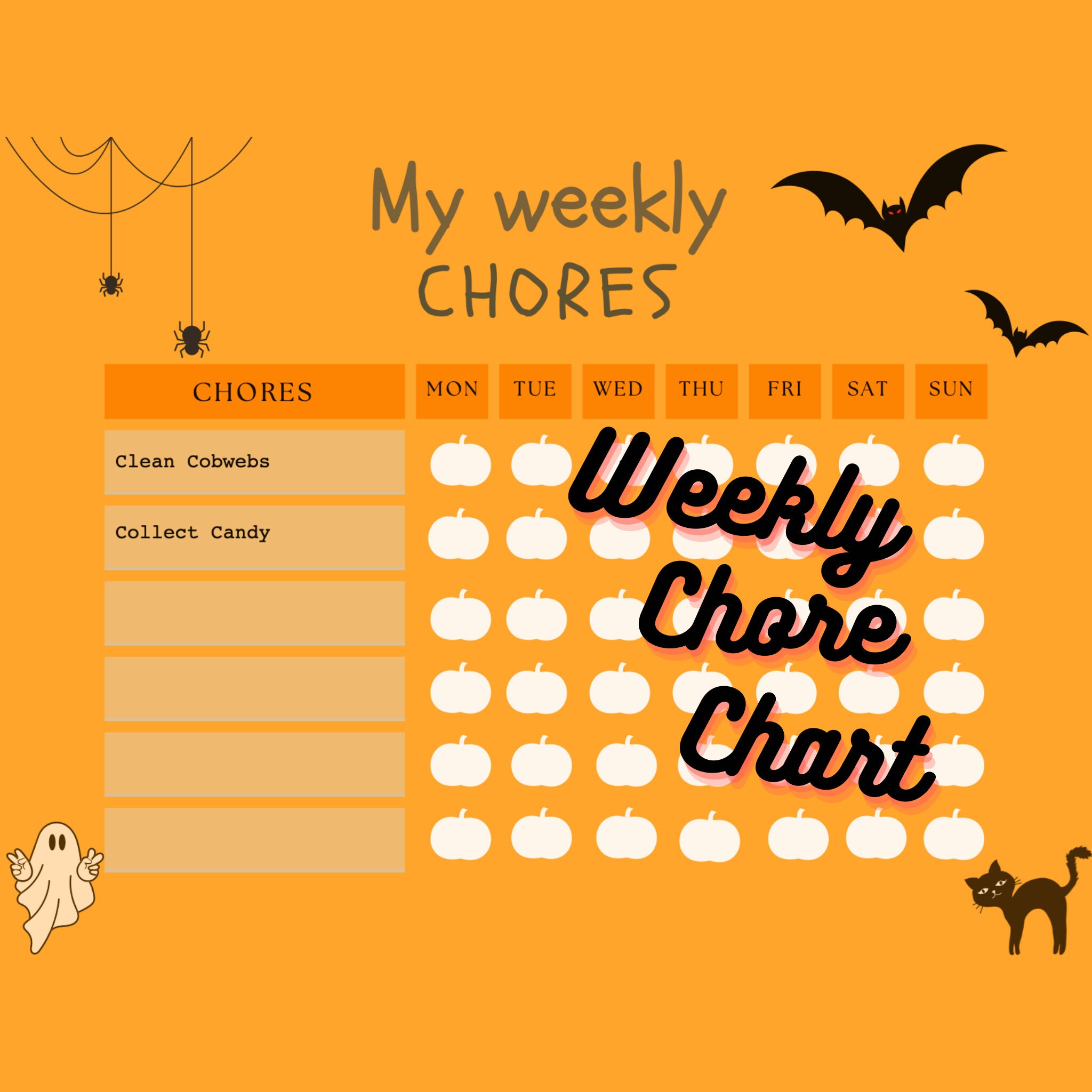 Halloween Kids Chore Chart, Printable Editable Weekly Kids Chore Chart ...