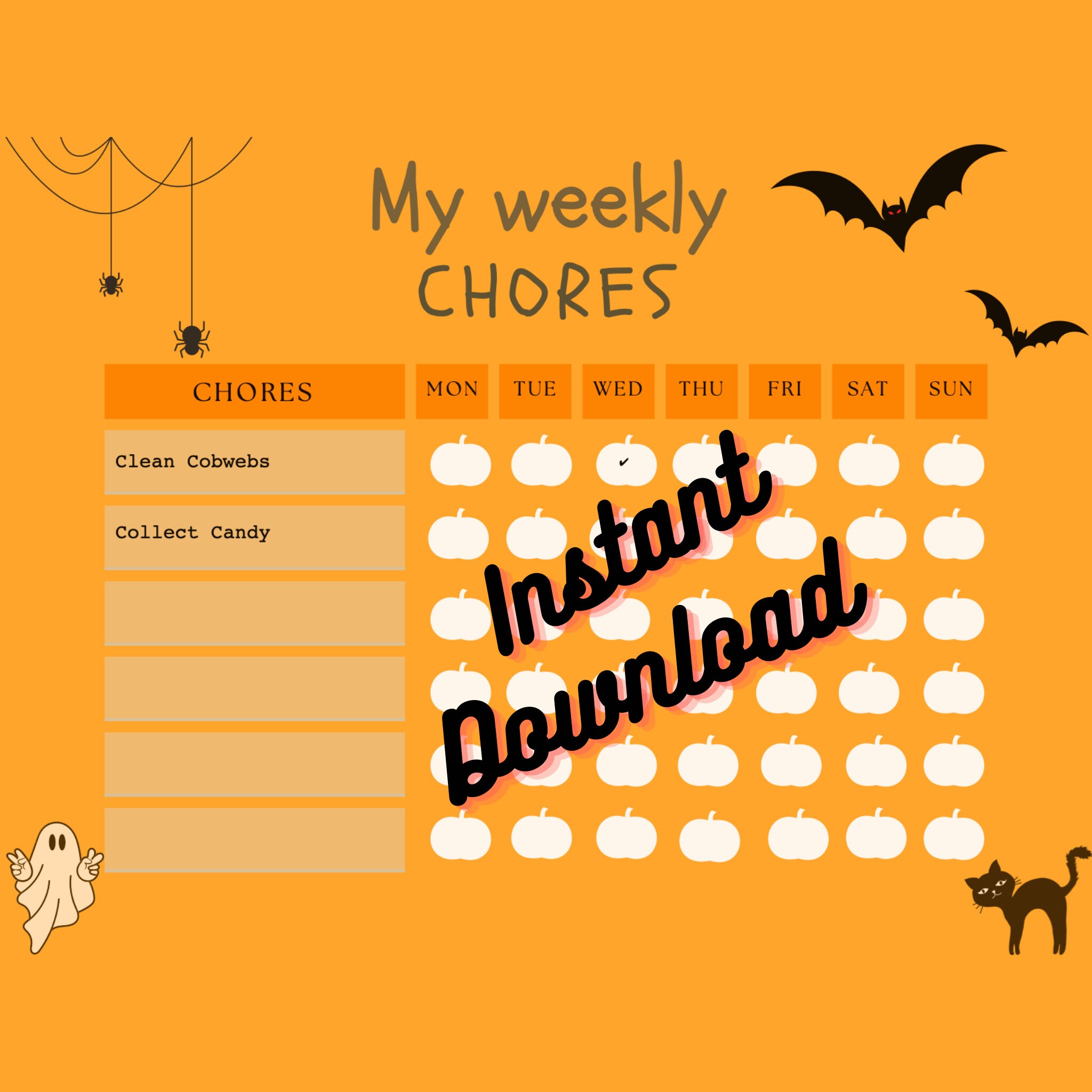 Halloween Kids Chore Chart, Printable Editable Weekly Kids Chore Chart ...