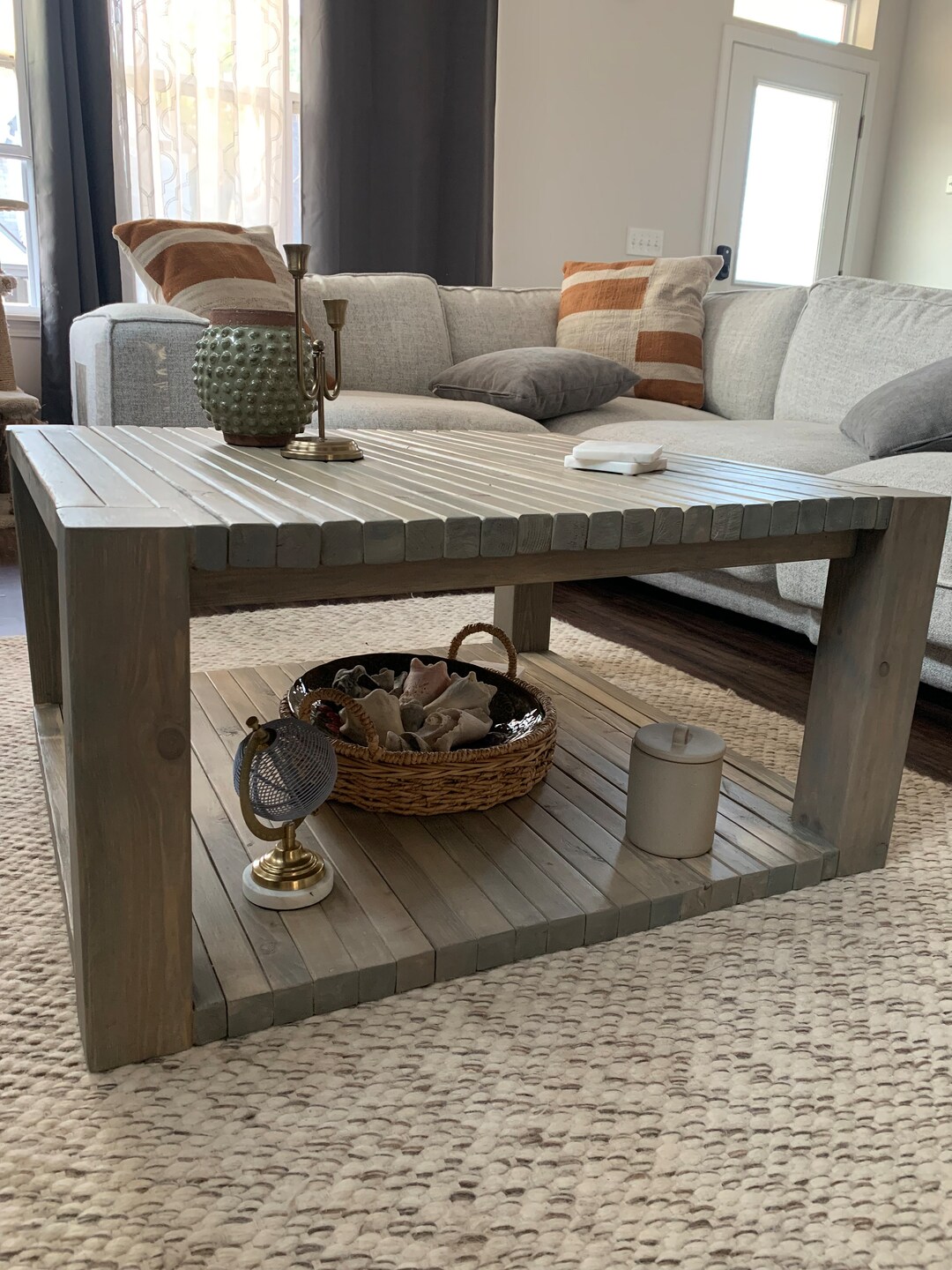Wooden Rustic Coffee Table for Living Room Live Edge Unique Square ...