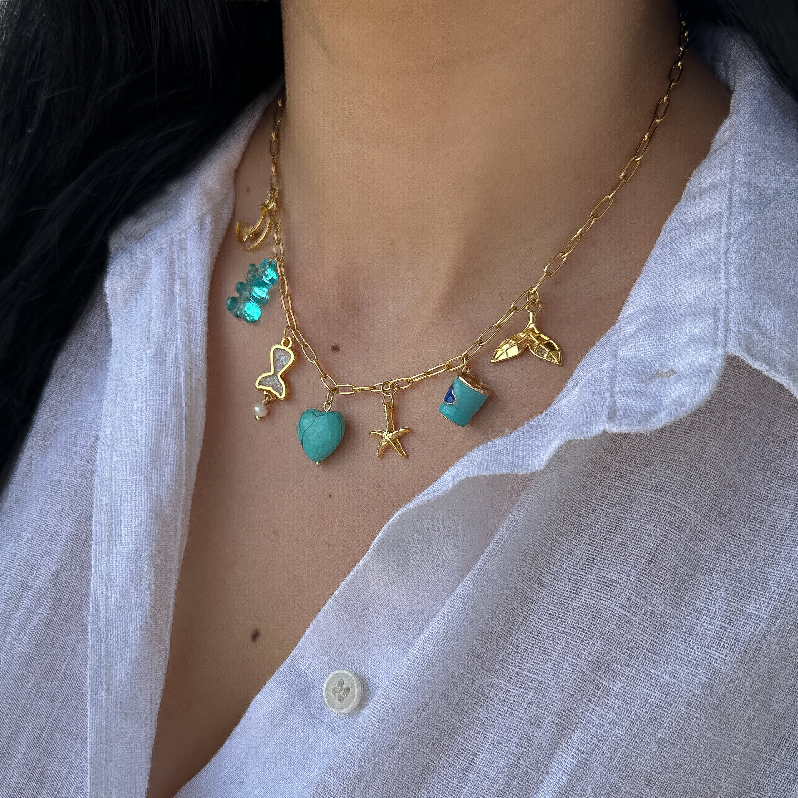 Gold Charm Necklace, Custom Charm Necklace, Gold Vintage Charm Jewelry ...