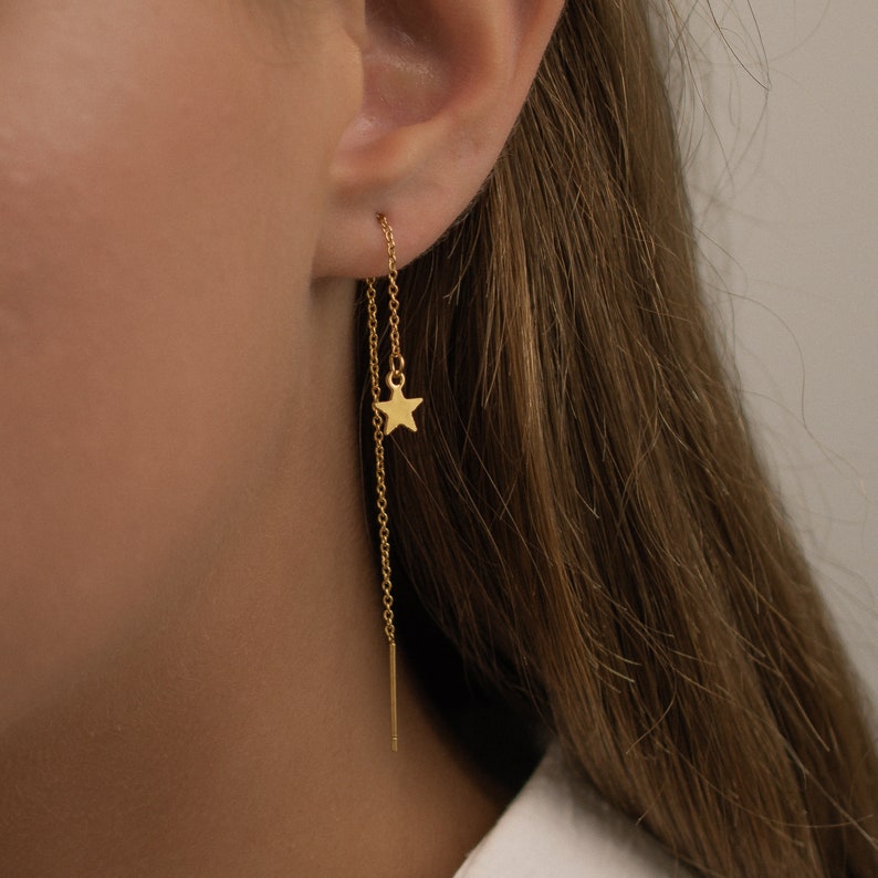 Diamond Drop Earrings, Gold Threader Earrings, Chain Earrings, Edgy ...
