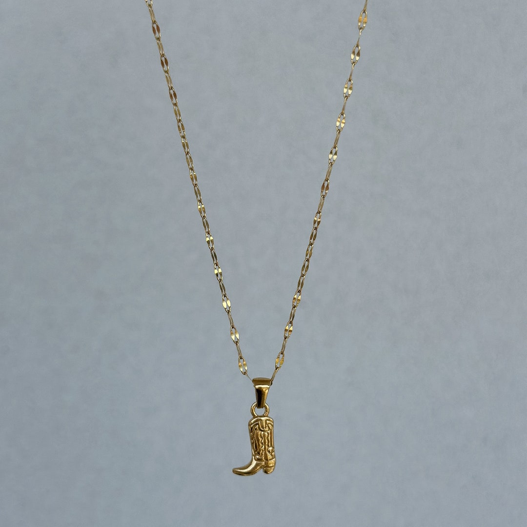 Small Gold Cowboy Boot Necklace, Western Turquoise Beaded Chain ...