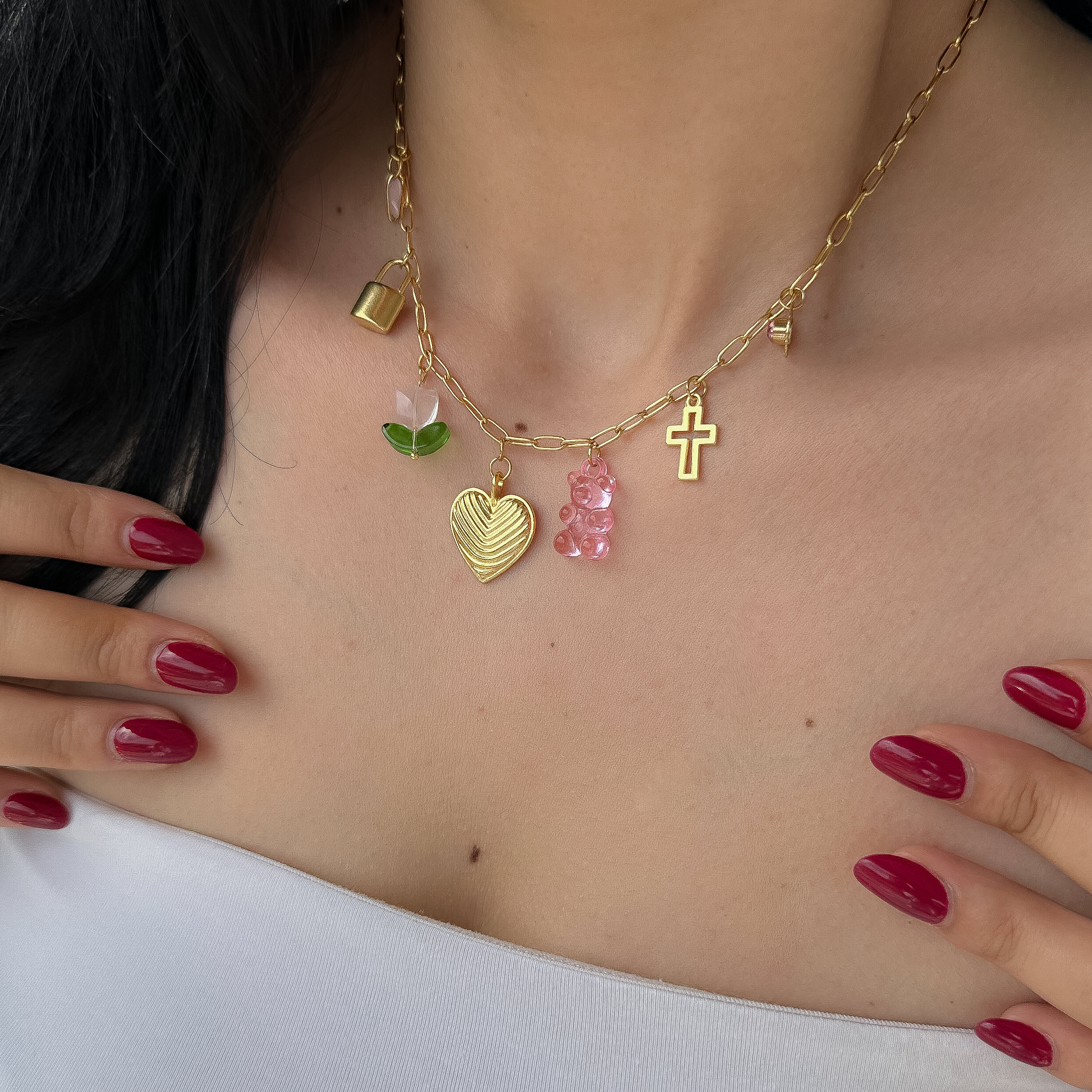 Gold Charm Necklace, Custom Charm Necklace, Gold Vintage Charm Jewelry ...