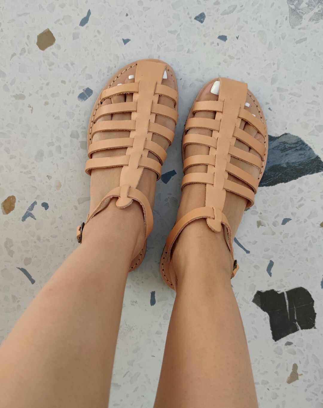 Women's Leather Flat Sandals, Closed Toe Sandals, Handmade Women's ...