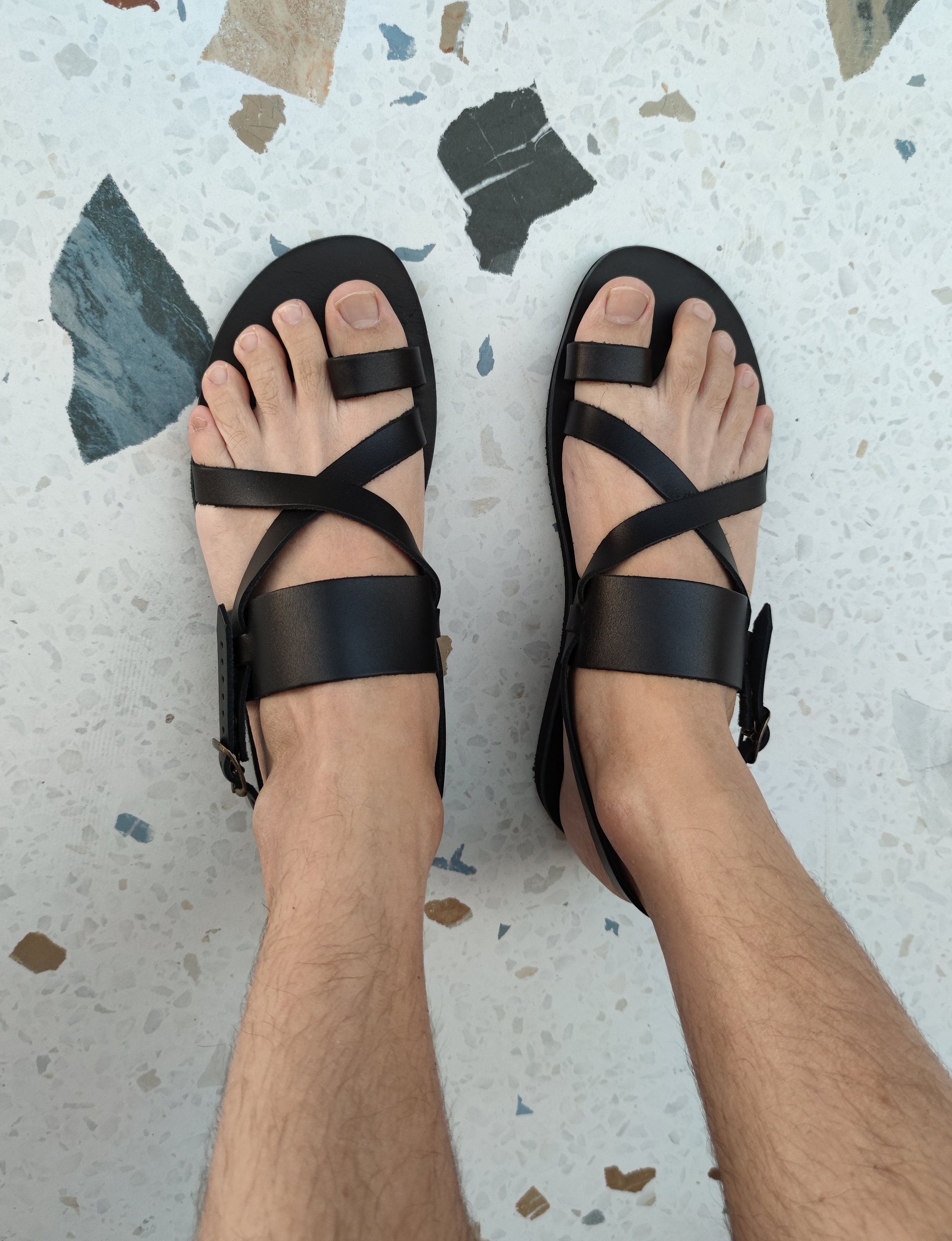 Black Leather Sandals for Men, Greek Sandals, Gladiator Sandals, Men's ...