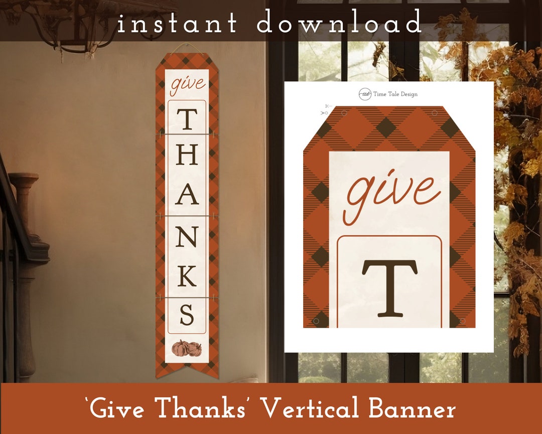 Give Thanks Verticle Banner Printable, Thanksgiving Banner Printable ...