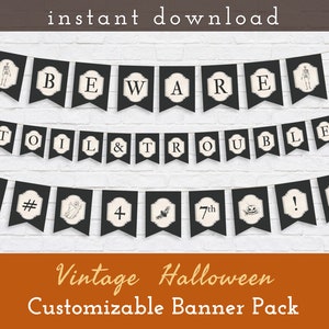 Vintage Halloween Customizable Banner Pack, Printable Halloween, Custom ...