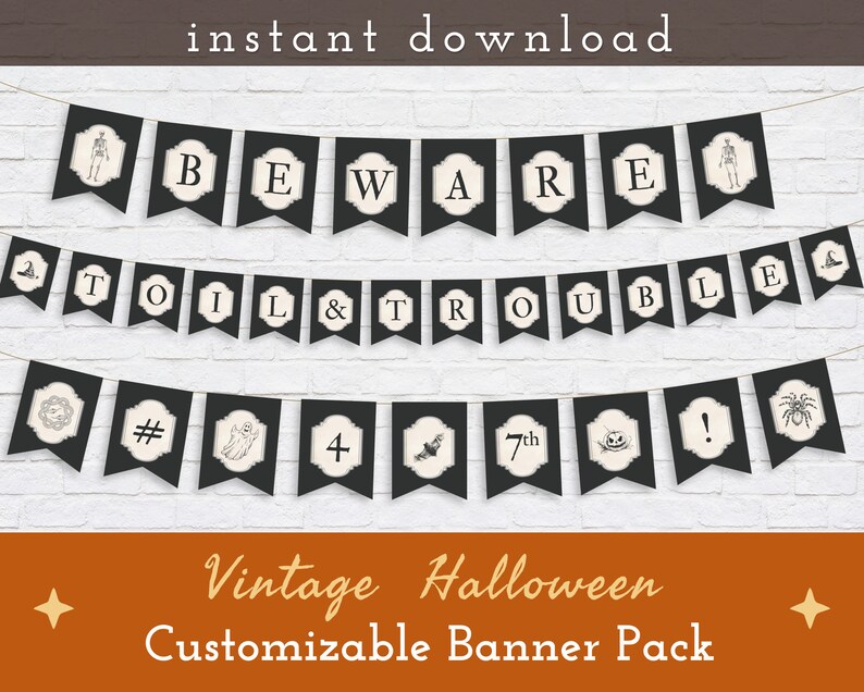 Vintage Halloween Customizable Banner Pack, Printable Halloween, Custom ...