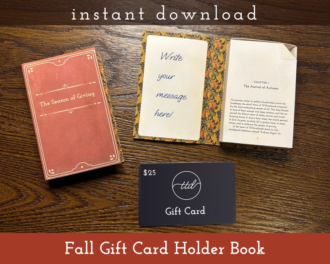Book Gift Card Holder, Fall, Thanksgiving, Autumn, Money, Printable ...