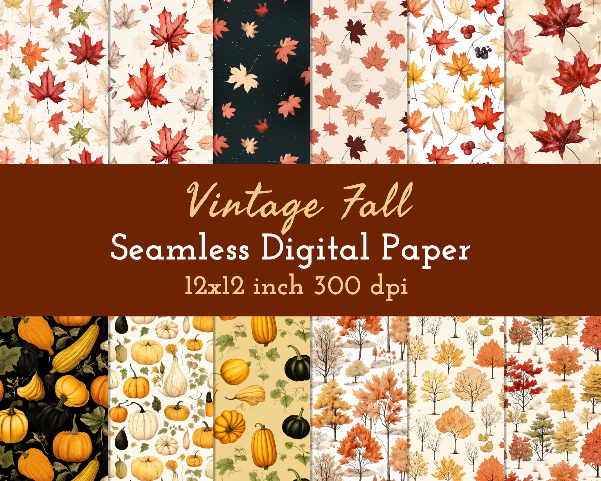 Vintage Fall Digital Paper, Fall Seamless Patterns, Fall Decor, 12x12in ...