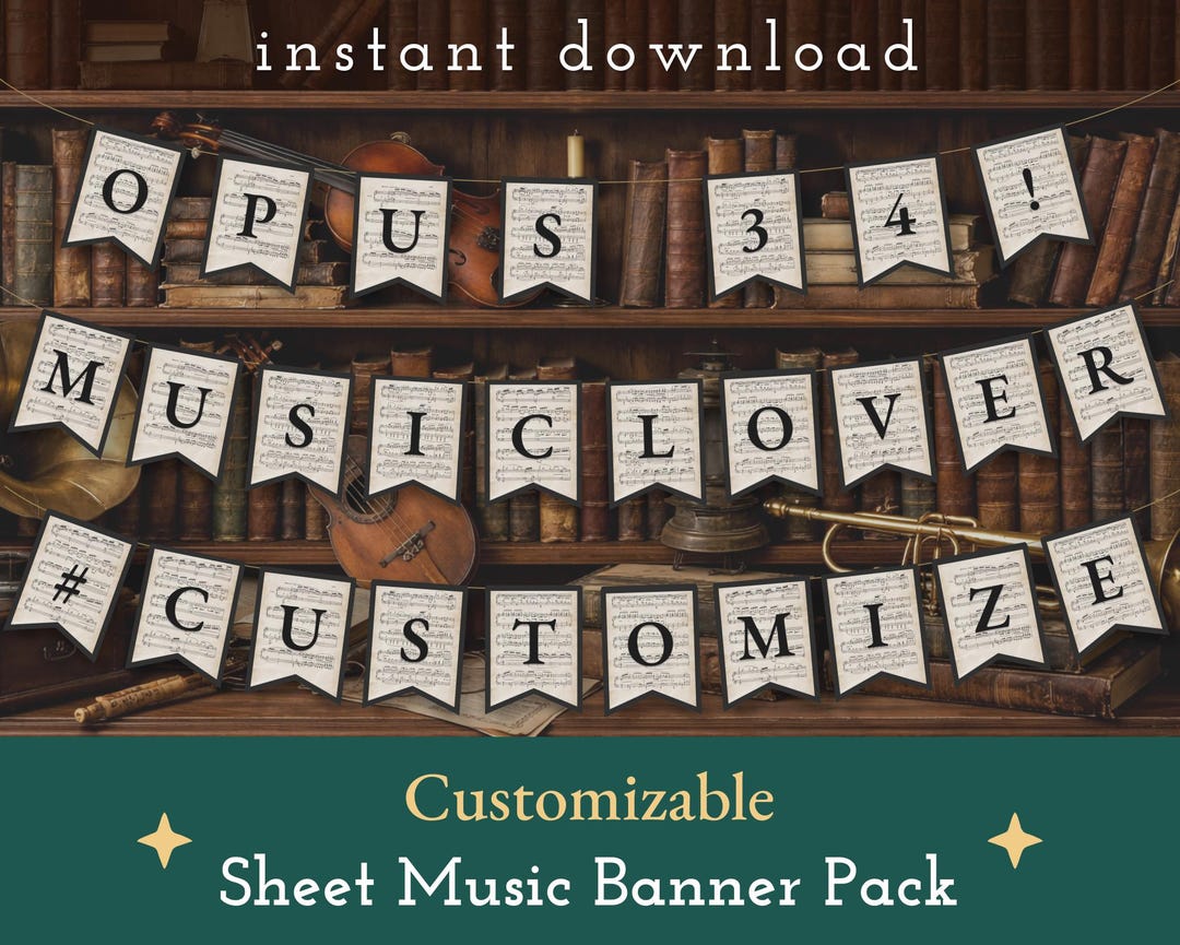 Customizable Vintage Sheet Music Banner Alphabet – Letters, Numbers ...