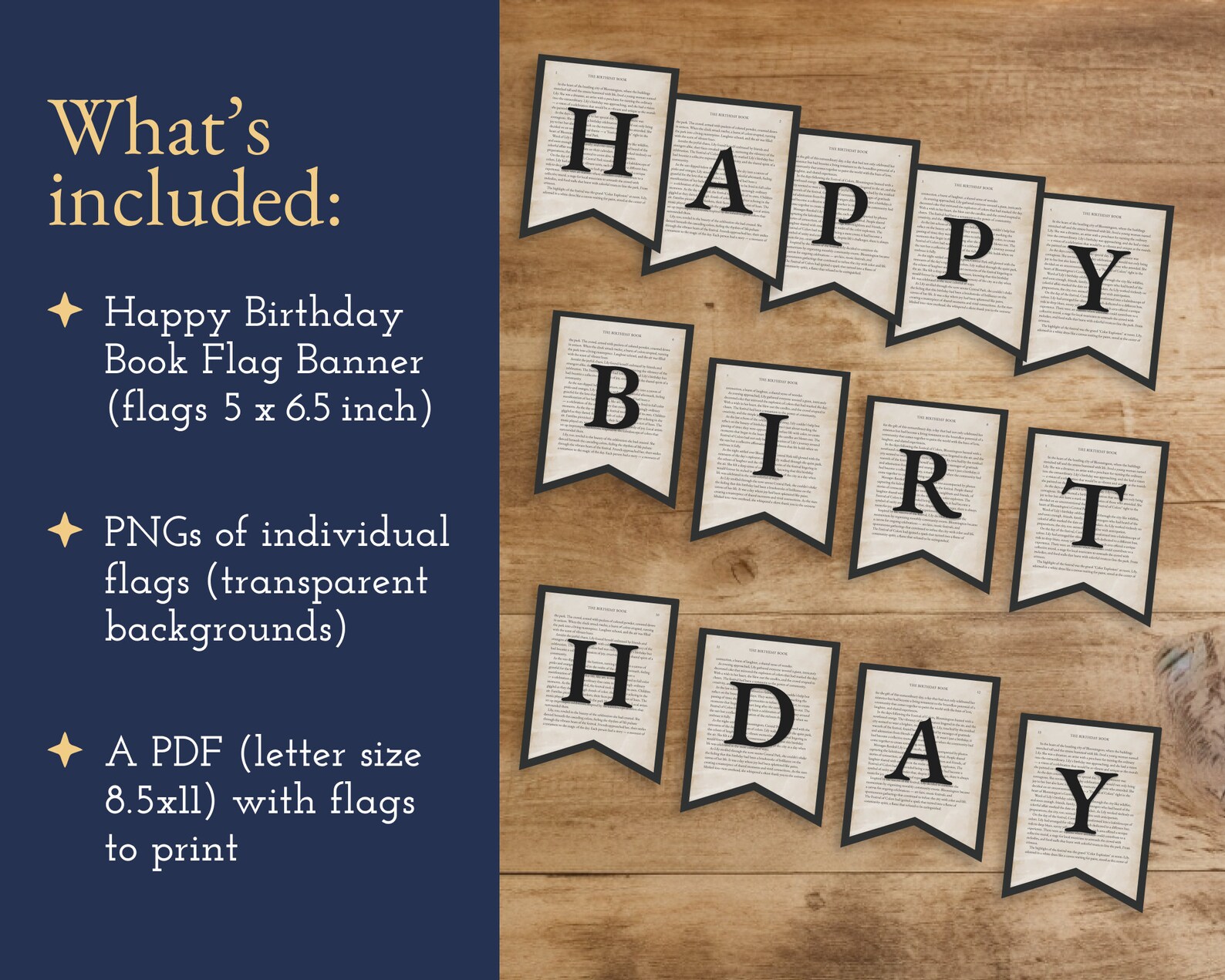 Happy Birthday Book Banner, Vintage Book Page, Book Lover, Digital ...