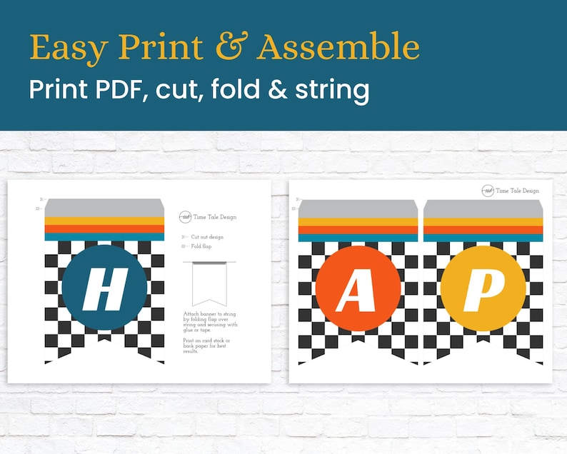 Race Car Birthday Banner, Checkered Flag, Raceway Party (digital ...