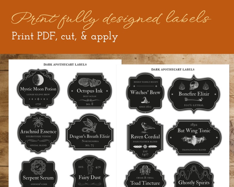 Vintage Halloween Dark Apothecary Labels, Witch Potion Labels ...