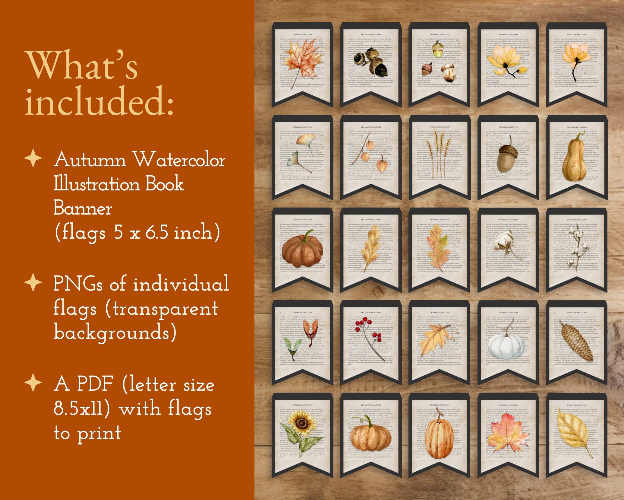 Autumn Watercolor Illustration Book Banner, Thanksgiving, Vintage Page ...