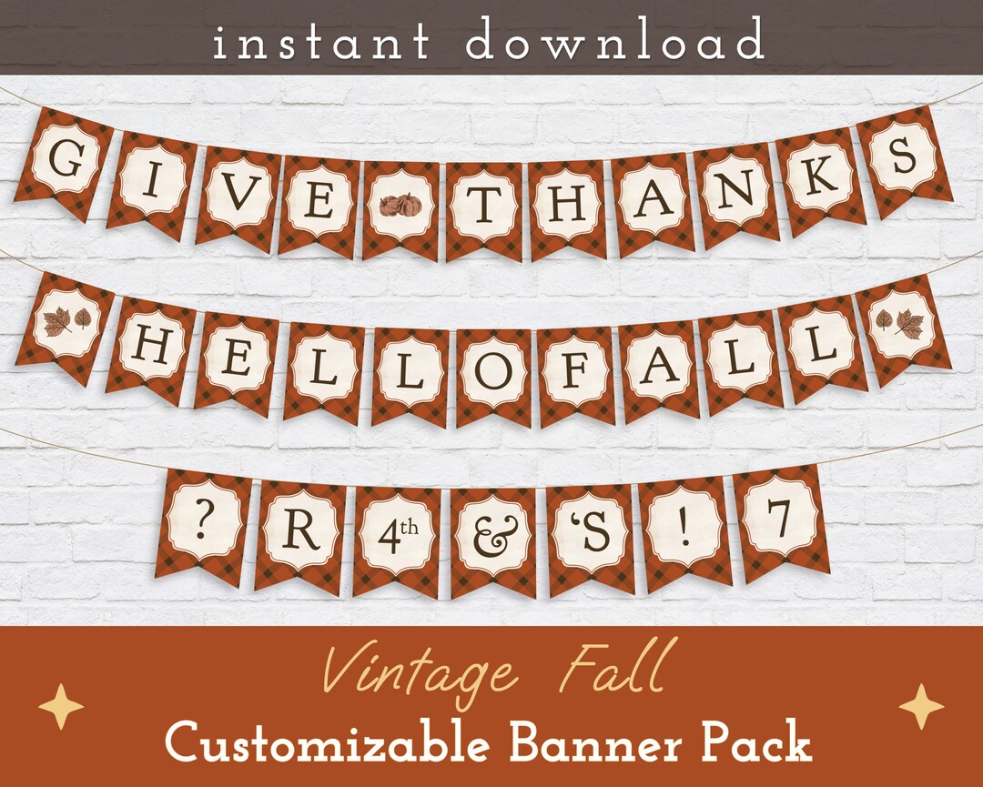 Vintage Fall Customizable Banner Pack, Autumn Printable (digital ...