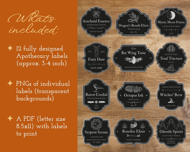 Vintage Halloween Dark Apothecary Labels, Witch Potion Labels ...