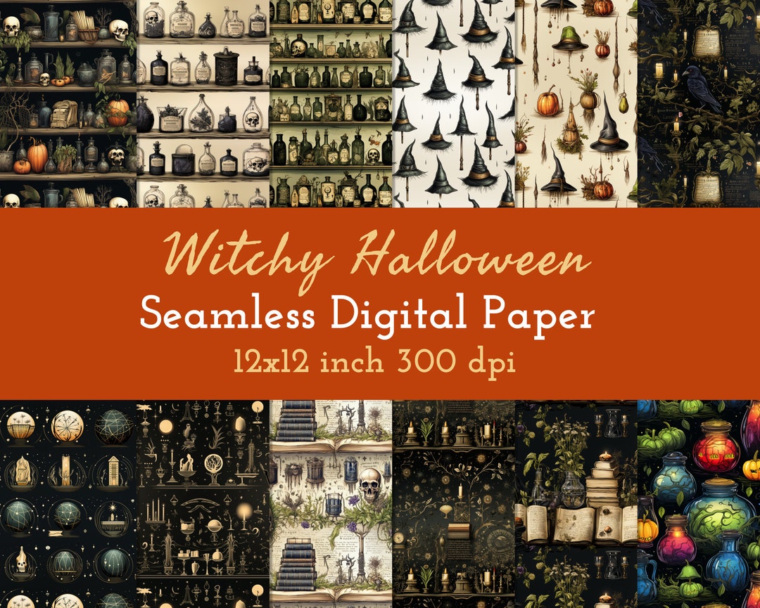 Witchy Halloween Digital Paper, Halloween SEAMLESS Patterns, Witchy ...