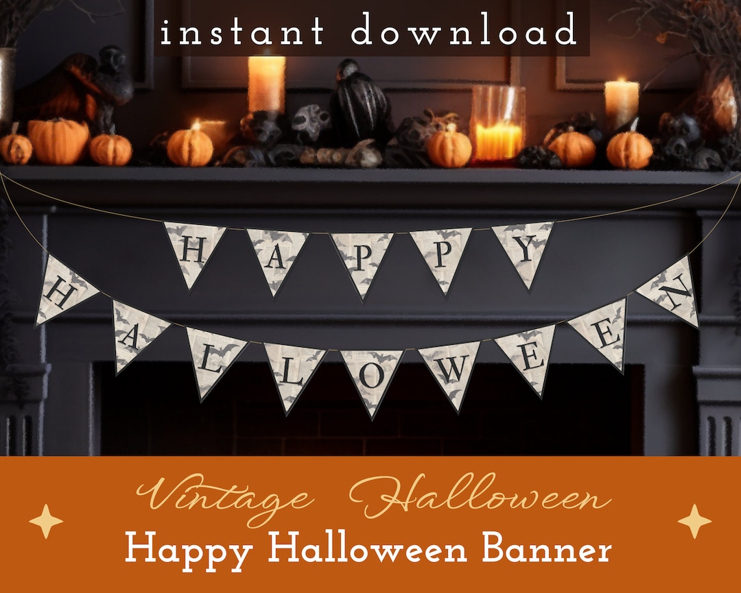 Vintage Happy Halloween Banner, Printable Party Decoration (instant ...