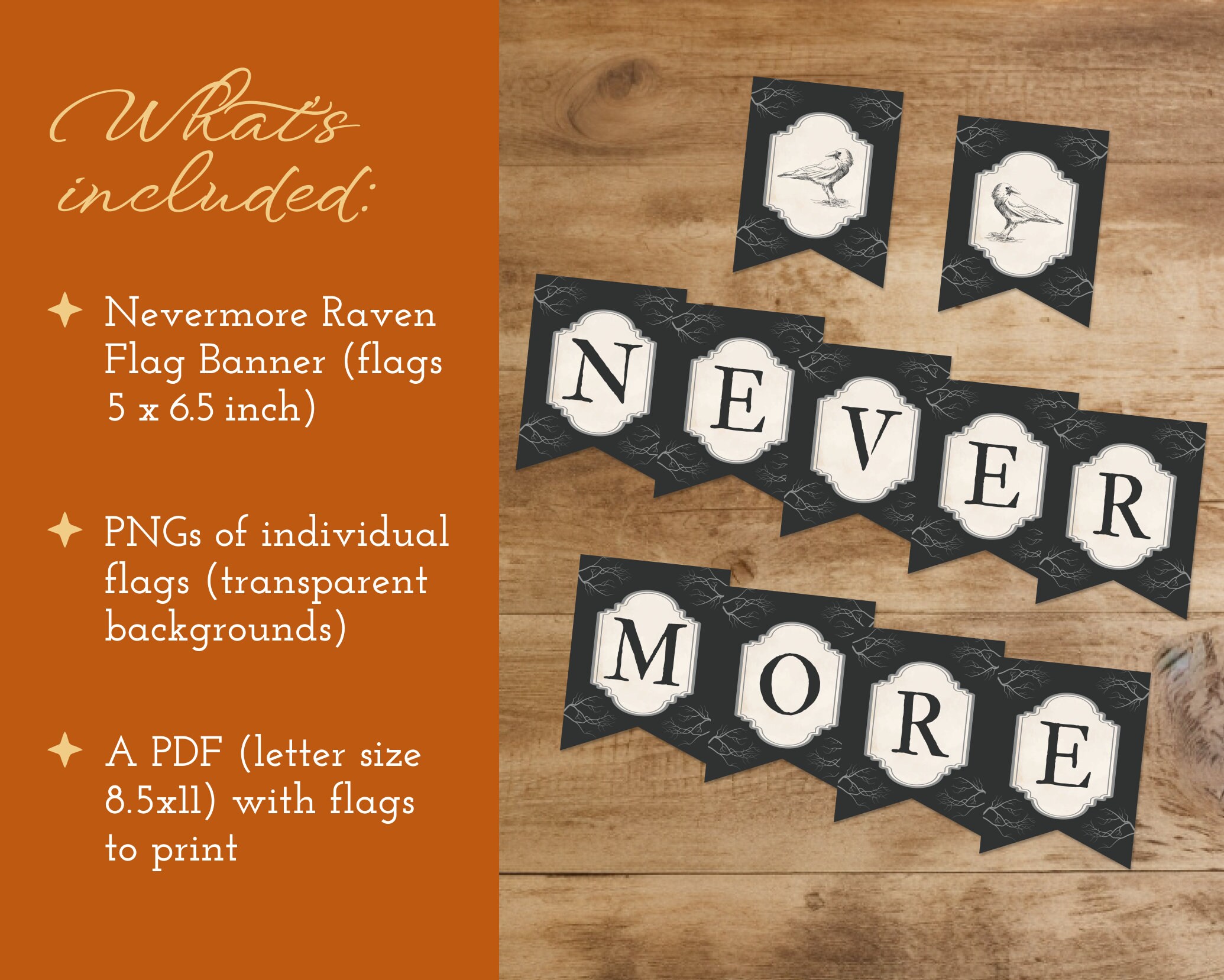 Nevermore Raven Vintage Banner, Printable, Edgar Allen Poe, Decor, DIY ...