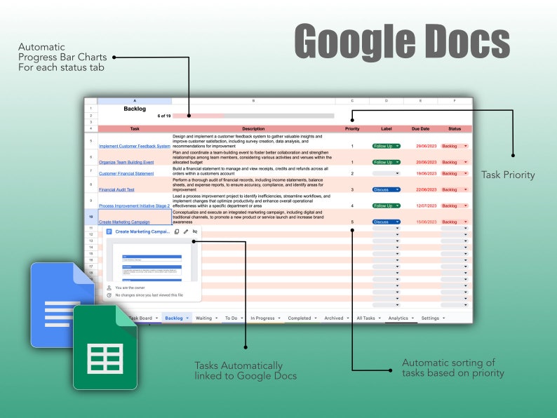 Google Sheets Kanban Board To-do List: Automatic Task Tracker Template ...