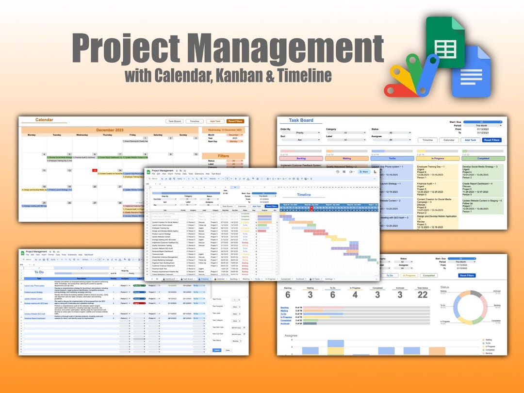 Google Sheets Project Management Template: Calendar, Kanban, Gantt ...