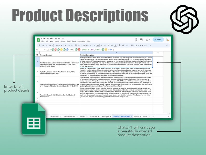 Chat GPT Google Sheets Template Spreadsheet With Built-in Chatgpt by Openai Language Translation ...