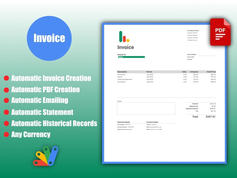 Google Sheets Automatic Invoice Template: With Statement Tracker (PDF ...