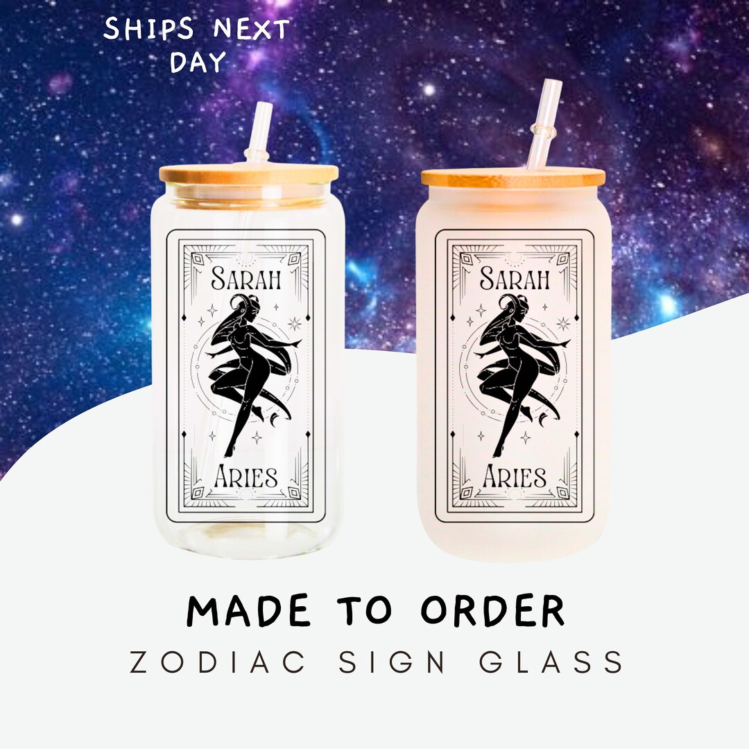 Custom Zodiac Sign Iced Coffee Glass, Personalized Astrology Cup With ...