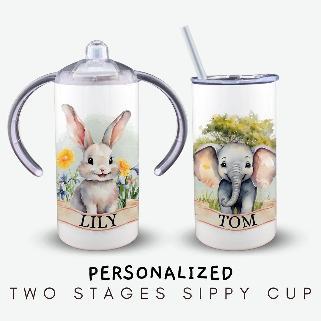 Personalized Bunny Baby Cup, Two Stages Sippy Cup for Toddlers, Custom ...