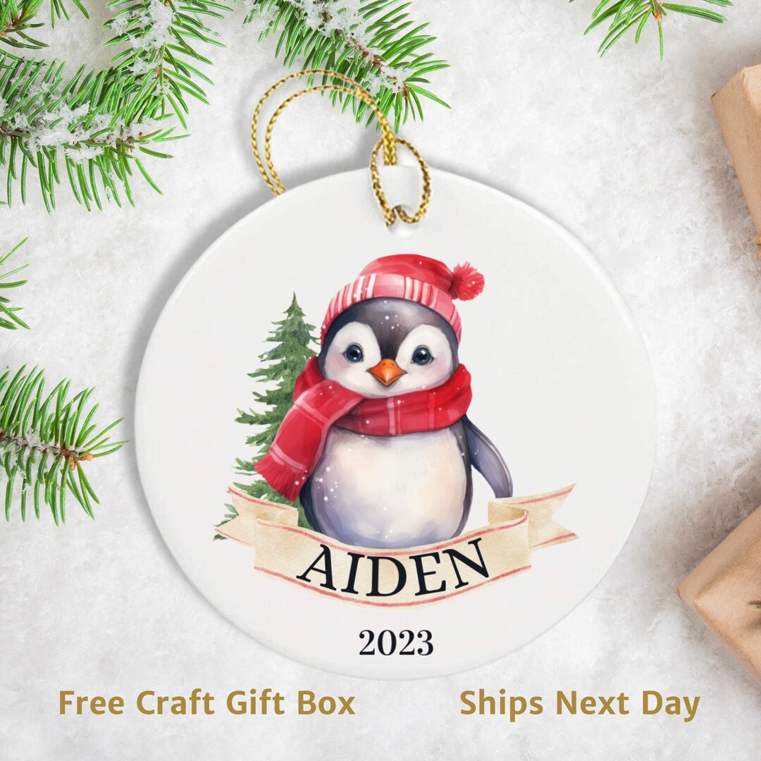 Personalized Kid Christmas Ornament, Custom Penguin Ornament, Custom ...