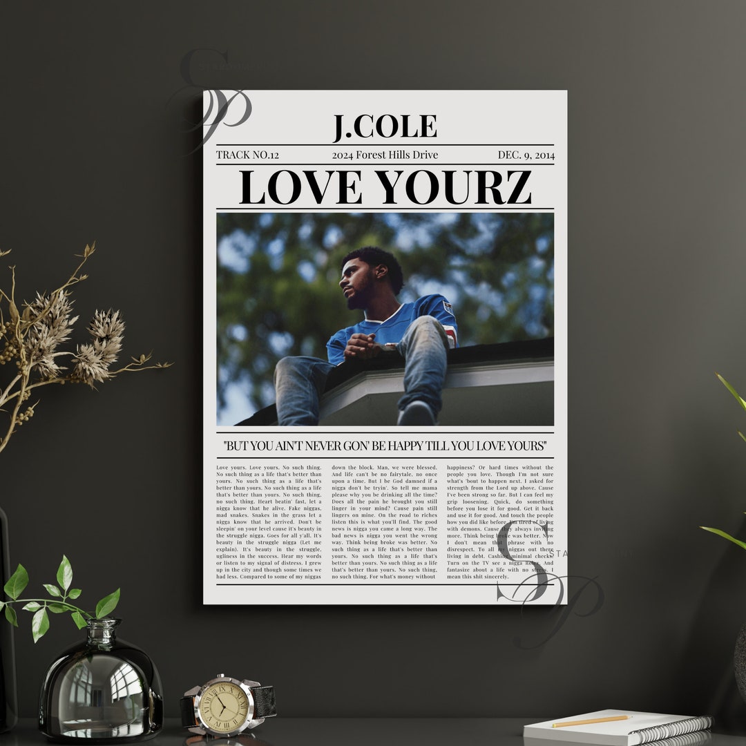 J. Cole Retro Newspaper Print Love Yourz Lyrics Poster 2014 - Etsy
