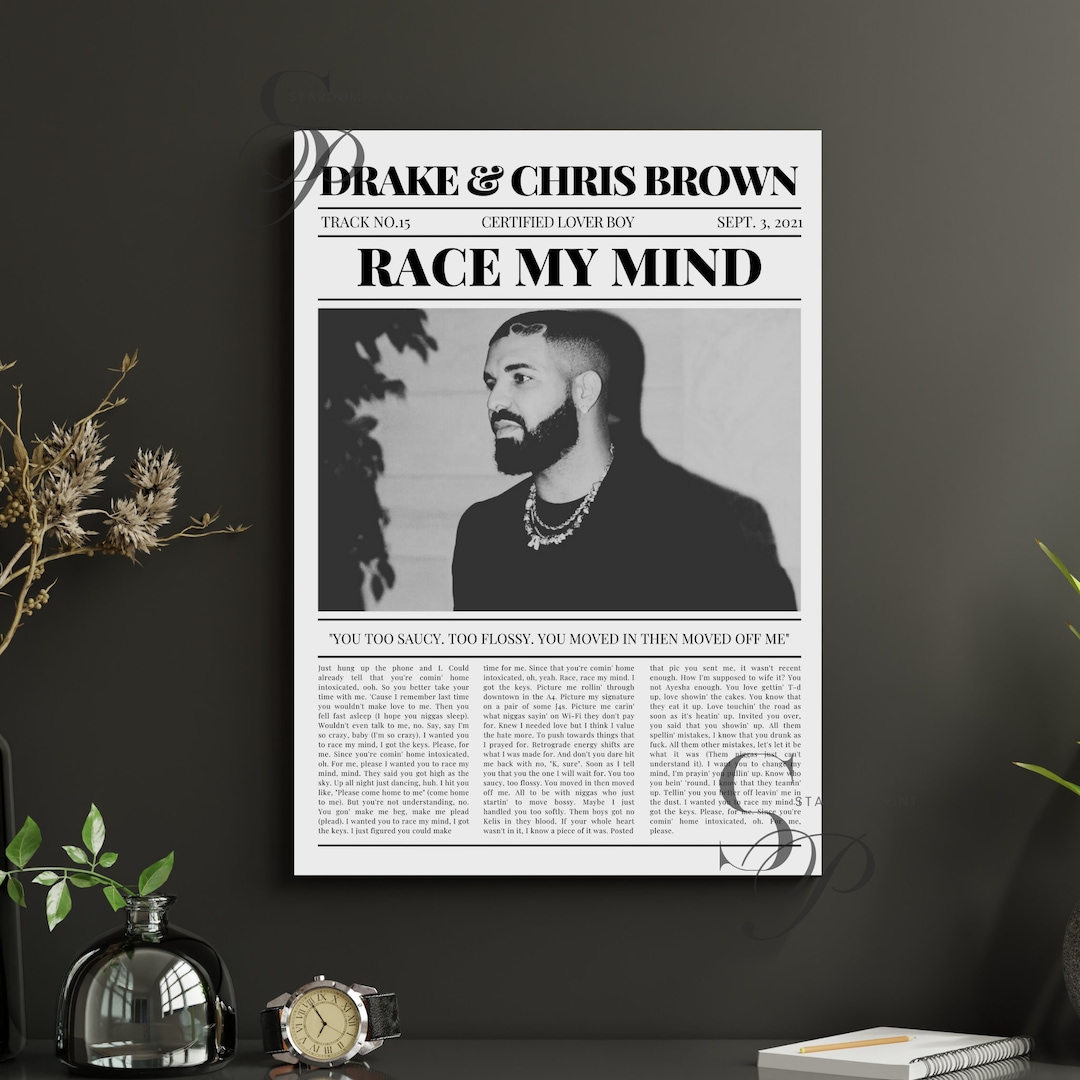 Drake Retro Newspaper Print Race My Mind Lyrics Poster - Etsy